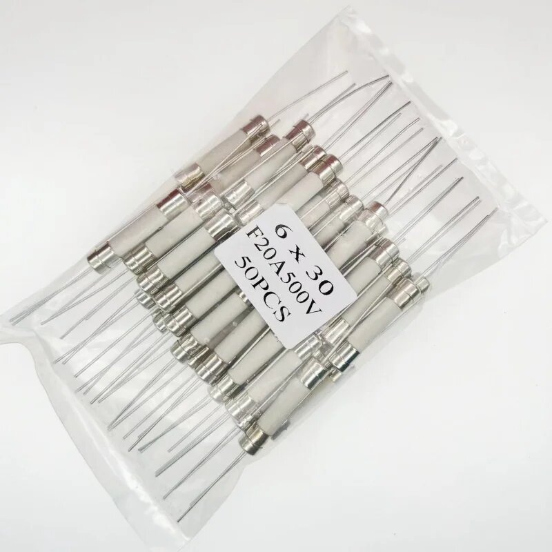 Керамические предохранители 6x30, F10A/15A/20A/25A/30A, 500В, 50 шт. 6-30-20A-500V