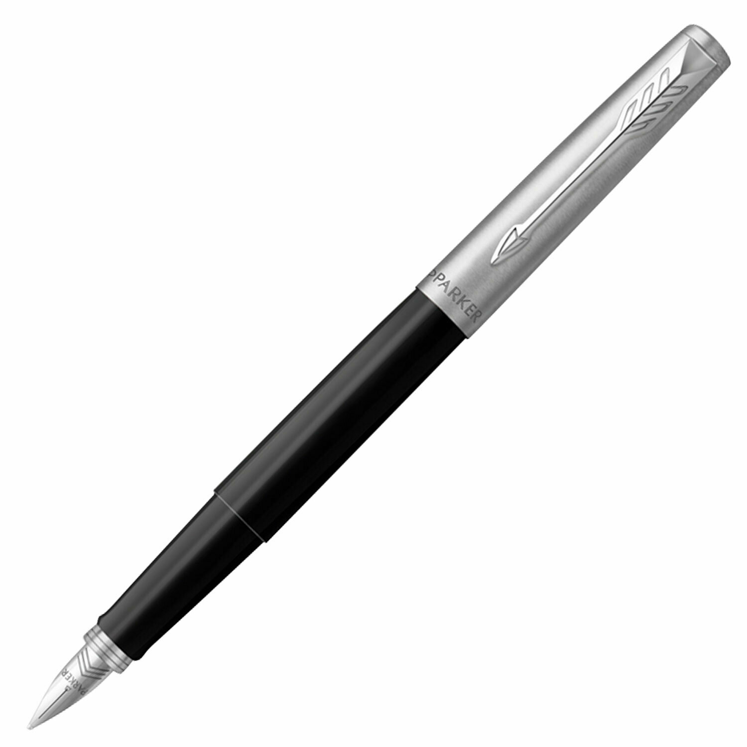 Перьевая ручка Parker "Jotter Originals Black Chrome CT", корпус черный, детали из нержавеющей стали, синяя