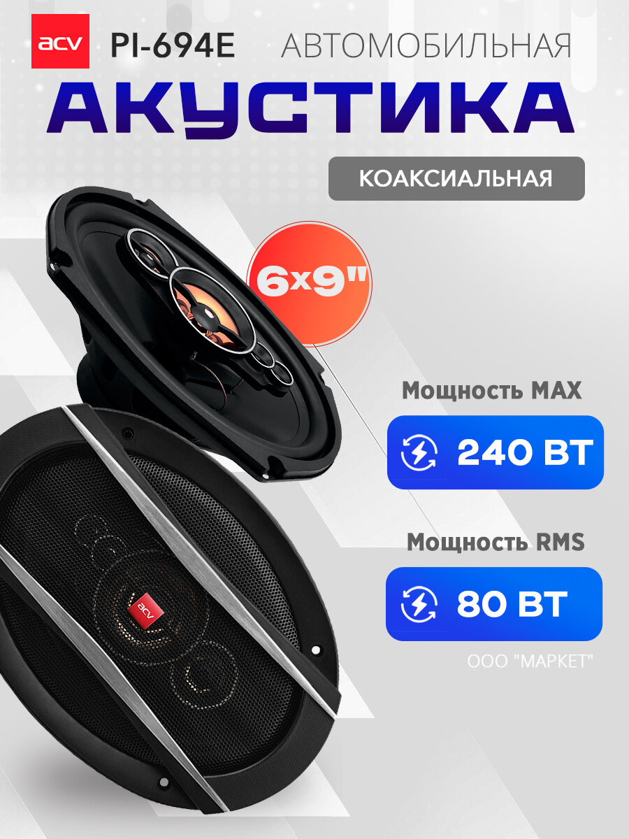 Акустика коаксиальная ACV PI-422E, 240 Вт, 6х9" / Динамики автомобильные овалы