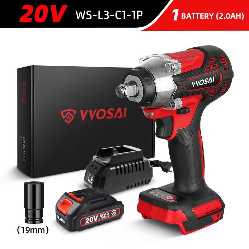 VVOSAI MT-Series 340Нм бесщёточный электрический гайковерт 20В WS-L3-C1-1P