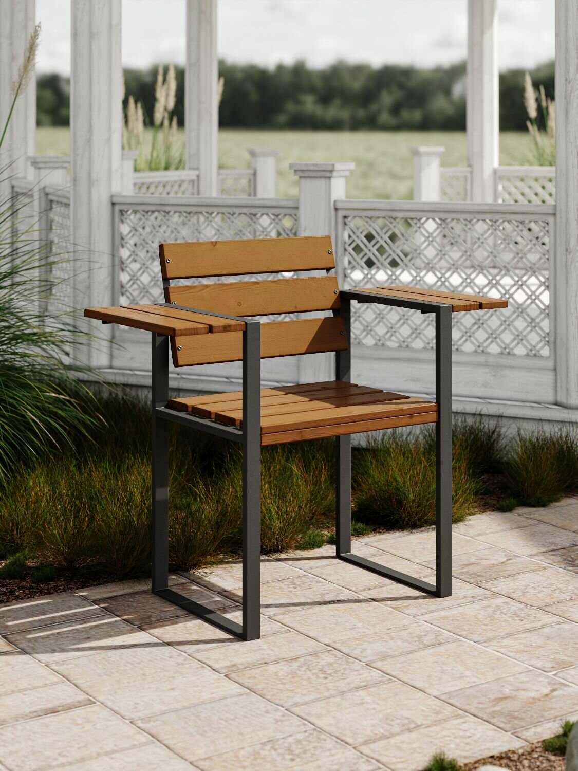 Садовое каркасное кресло со столиками и спинкой