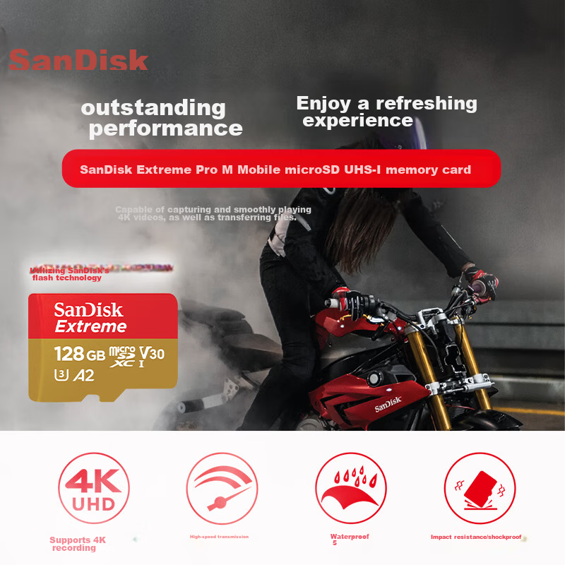 SanDisk 128 ГБ TF MicroSD карта 4K сверхвысокая скорость A2 V30 U3 190 МБ/с чтение для видеорегистратора спортивной