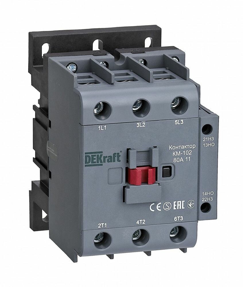 DEKraft Контактор 80А 220В/230В АС3 АС4 1НО+1НЗ КМ-102, 22009DEK