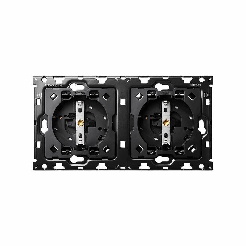 Simon 100 Кит 2 поста механизм 2 розетки Schuko + суппорт, 10010202-039