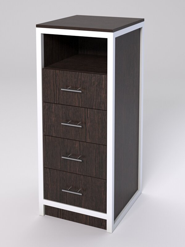 Тумба для офисной техники №2А "стронг" в стиле лофт, Дуб Венге + металлический каркас Белый