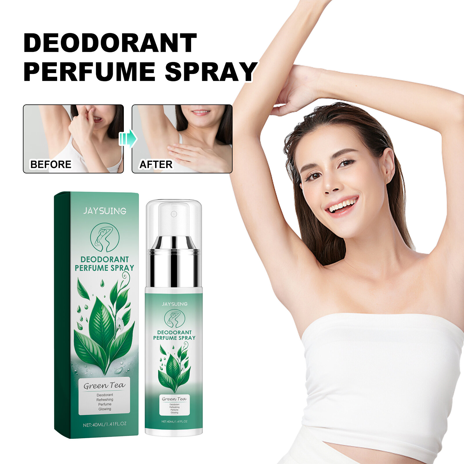 Дезодорант-спрей для потных подмышек с зеленым чаем, освежающий и отбеливающий аромат для тела, стойкий дезодорант