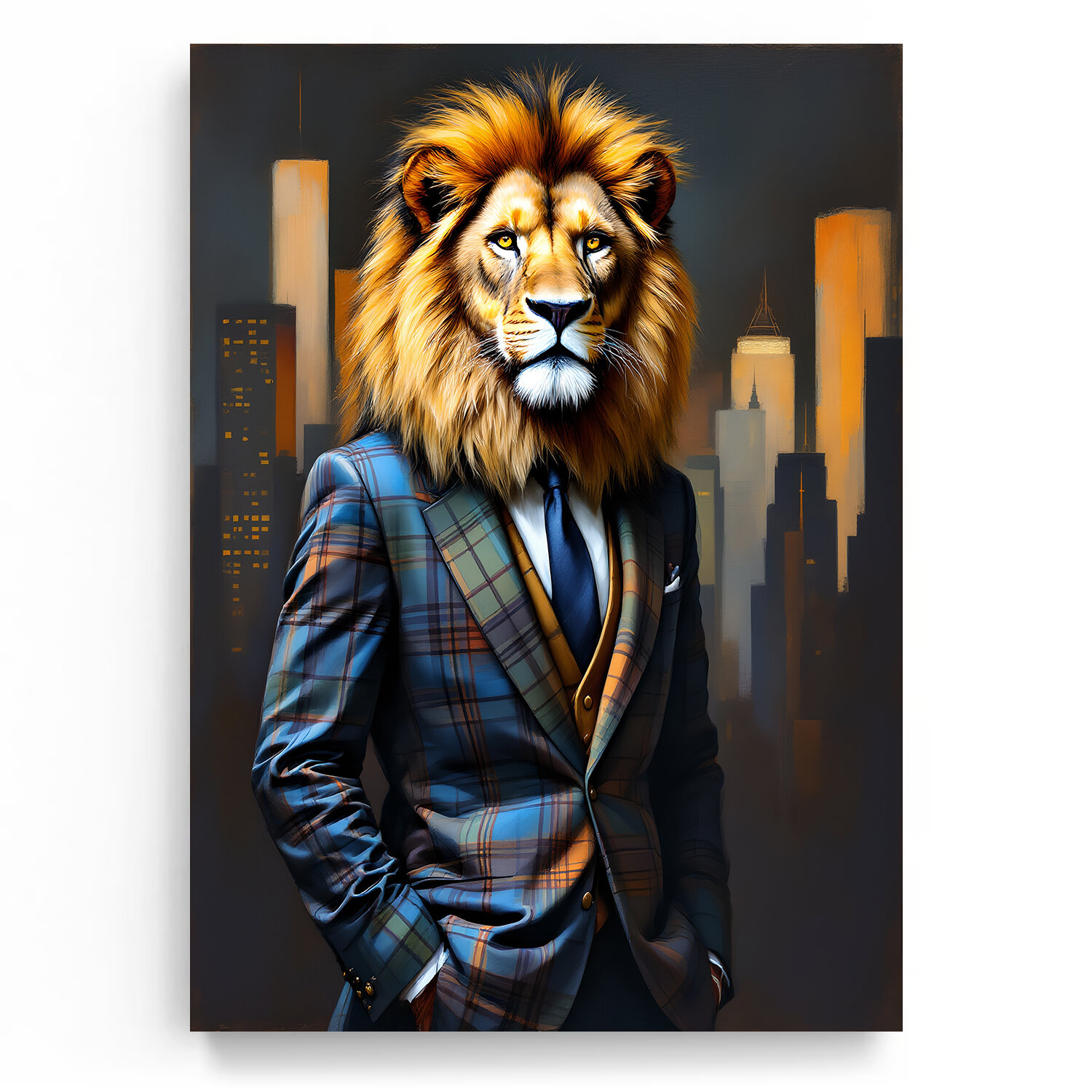 Картина интерьерная - "Лев в костюме, брутальные животные", 60х80 см.