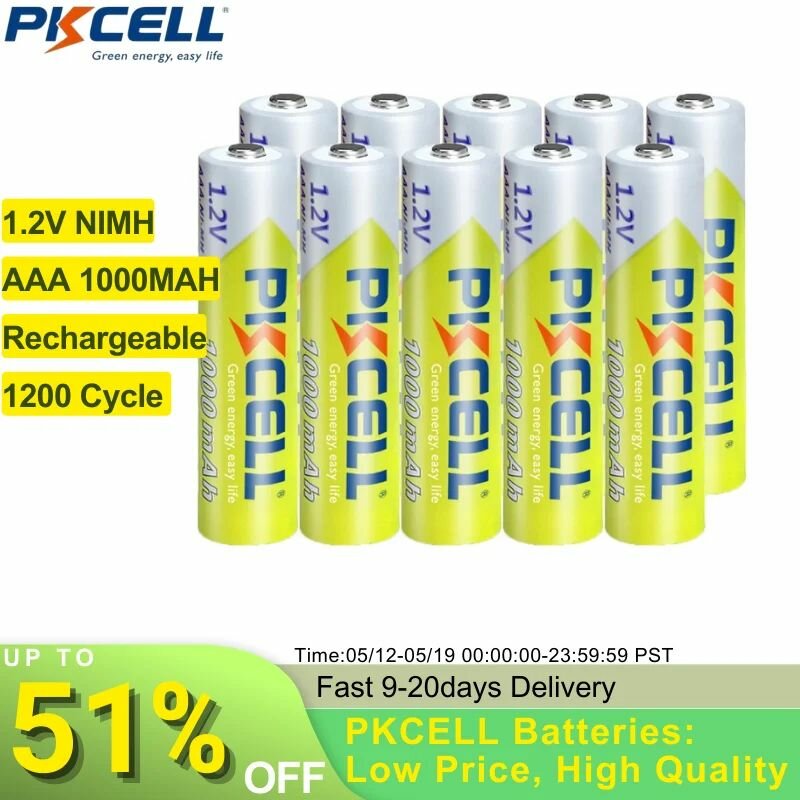 PKCELL Ni-MH AAA аккумуляторы 10 шт. 1000 мАч