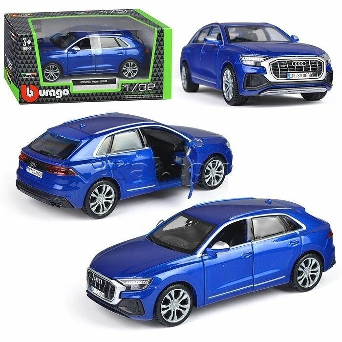 Модель машины металл коллекционная die-cast Audi SQ8 2020, 1:32, синяя, Bburago