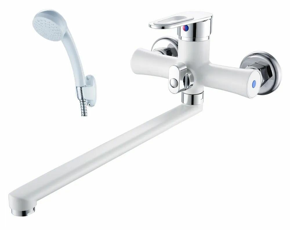 Смеситель на ванну Эверест B22-274A с длинным поворотным изливом, картридж 35 мм, белый