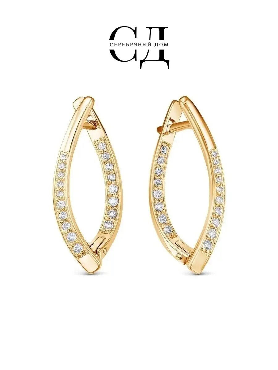 Серьги, 925, 585 проба, золочение, фианит