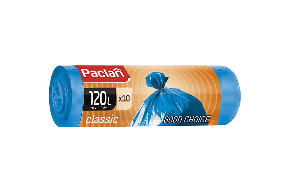 Paclan Classic мешки для мусора 120 л 110x70 см ПНД 20 мкм синие 10 шт 600821