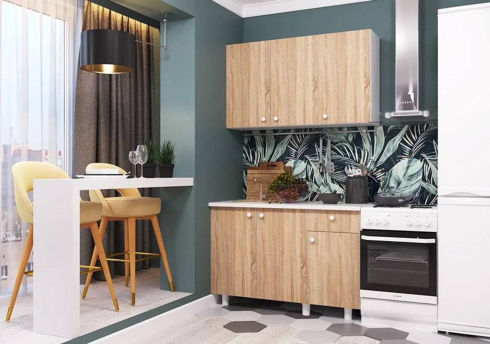 Кухня POINT 1200*2108*600 мм, Сонома, ЛДСП (Е1), столешница в комплекте