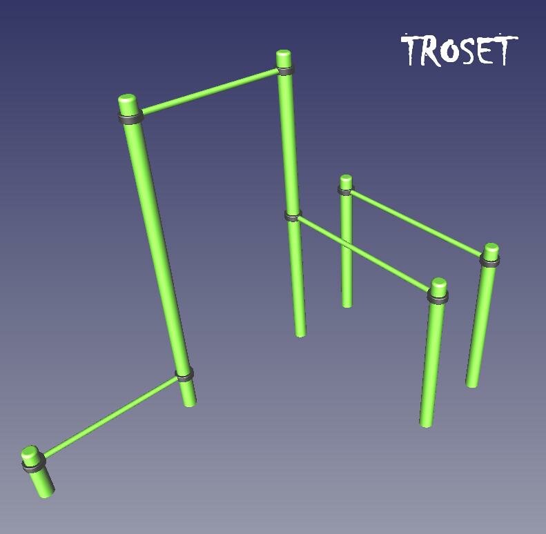 Спортивный комплекс турник брусья упор для отжиманий TROSET 03-108 уличный с регулировкой высоты на хомутах бетонируемый
