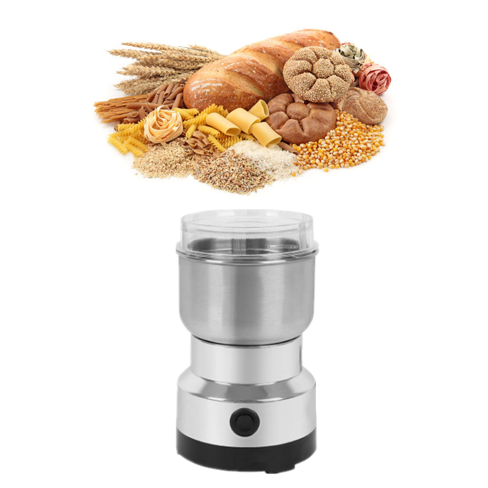 Электрическая мельница с 4 лезвиями, прозрачная крышка, безопасная многофункциональная мельница для кофейных зерен для трав, зерен, вилка стандарта США, 110 В