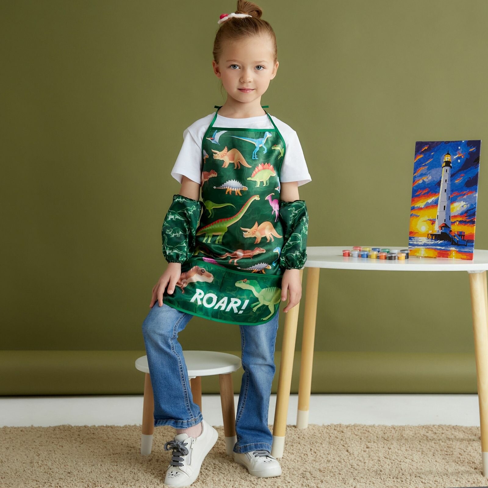 Набор детский для творчества Этель "Динозаврты" фартук 49 х 39 см и нарукавники