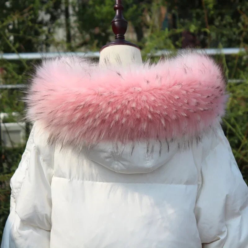 Qearlstar 2025 Новый мех воротник фальшивый ракон лисица мех роскошный женщины мужчины детские шарфы пальто капюшон декор одежда аксессуары обгортки FY502,200,18, искусственный мех, полиэстер,