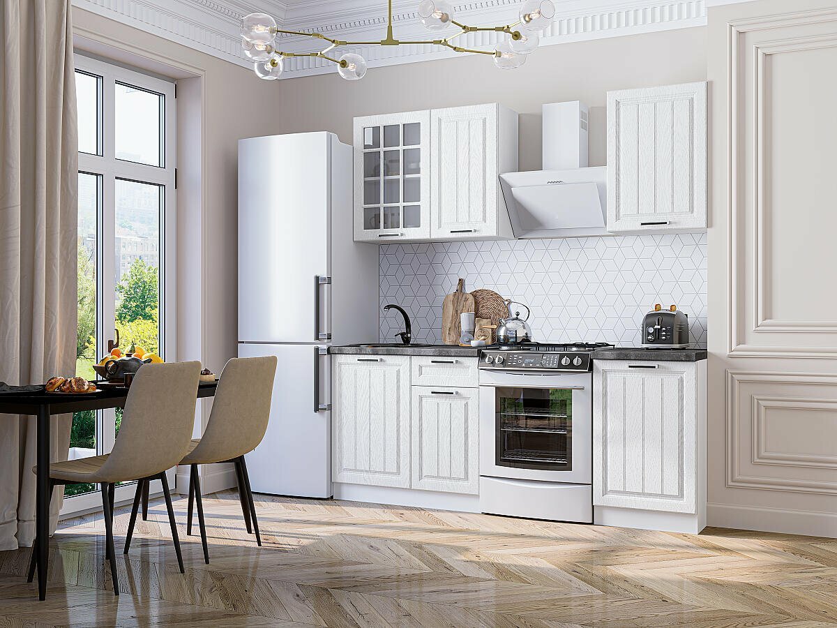 Кухня Прага-04, цвет фасада Белое дерево, цвет каркаса Белый, 2140*1400*600 мм