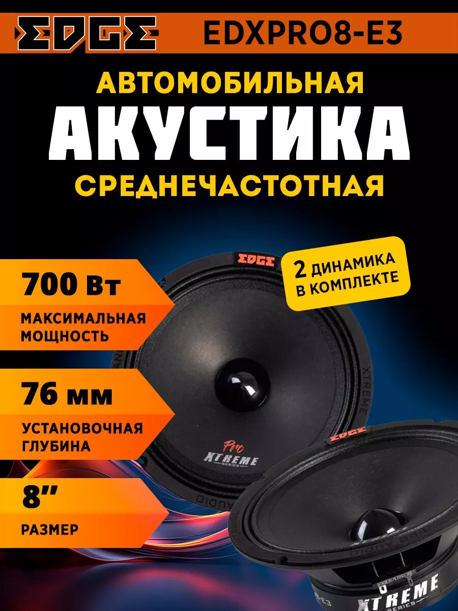 Акустика EDGE EDXPRO8-E3 среднечастотная, 350/700 Вт, 8", 4 Ом