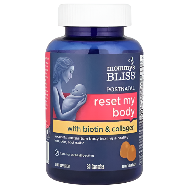 Mommy's Bliss, Postnatal Reset My Body с биотином и коллагеном, натуральный лимон, 60 жевательных таблеток