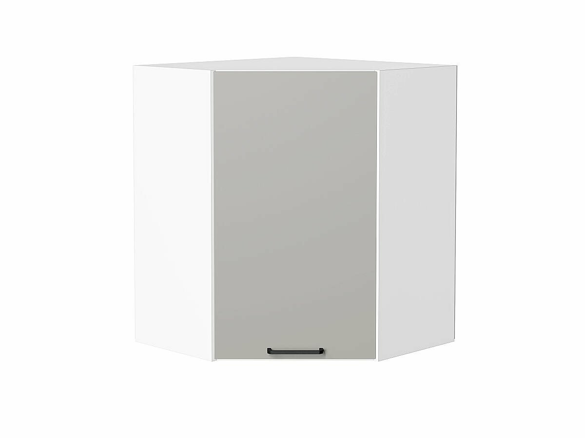 Шкаф верхний угловой Флэт, цвет фасада Light Grey In 2S, цвет каркаса Белый, 716*600*600 мм