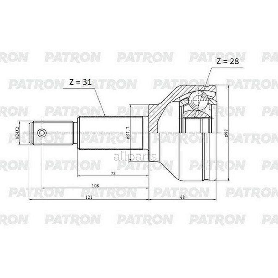 PATRON PCV2179 ШРУС нар. 31x57,7x28 FORD Transit 13-