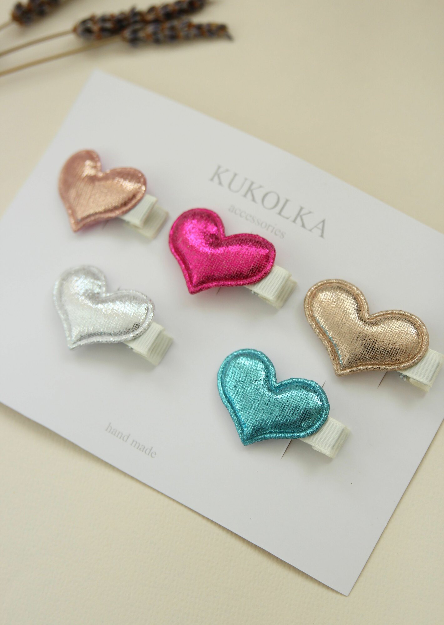 Заколки для волос детские, набор заколок для девочек, заколки для малышей, "Сердечки", разноцветный, "KUKOLKA accessories", 5 шт.