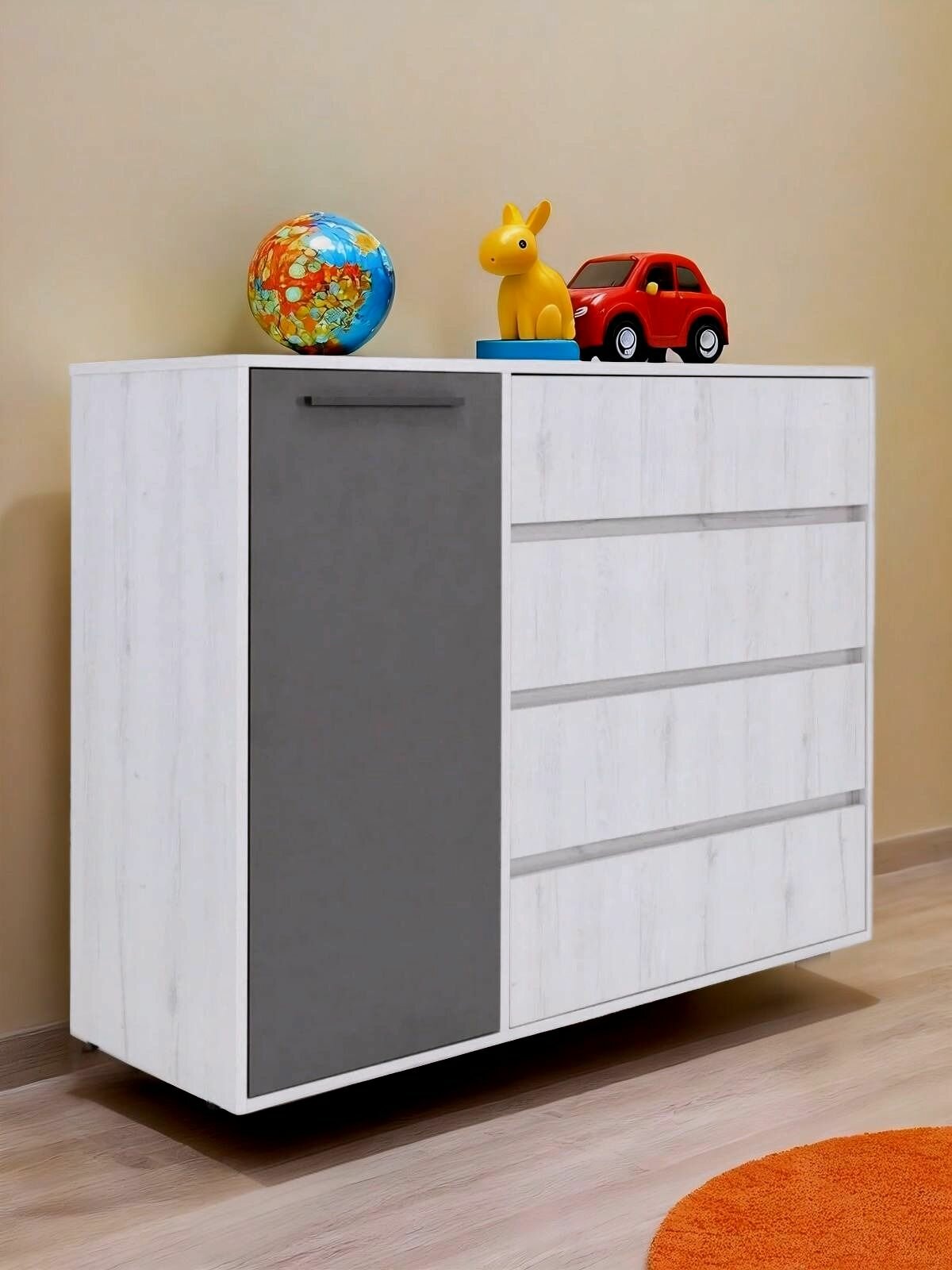 Комод для одежды и хранения вещей Нильс 5 Ивару с ящиками 125х45х100 см дуб эльза / темно серый