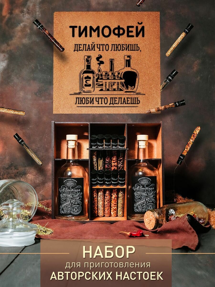 Именной подарочный набор настоек Тимофей 2 бутылки 10 колб в боксе Подарок мужчине на день рождения