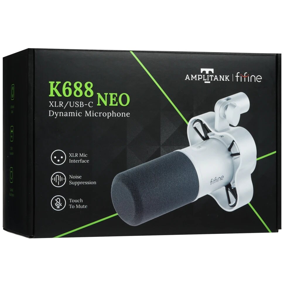Микрофон Fifine K688NEO, проводной, настольный, USB Type-C, XLR, белый
