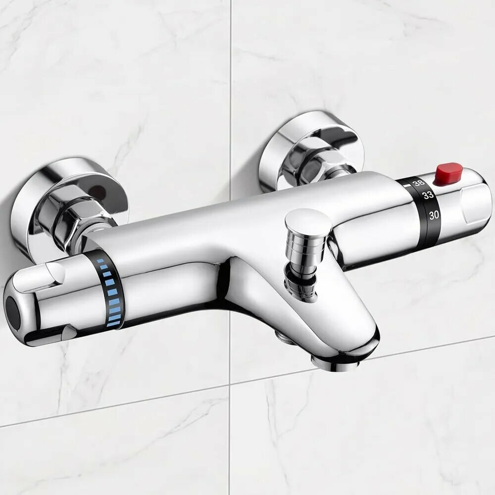 Термостатический смеситель для ванны, настенный термостатический смеситель для душа, предохранитель при температуре 38 C для предотвращения ожогов. KD