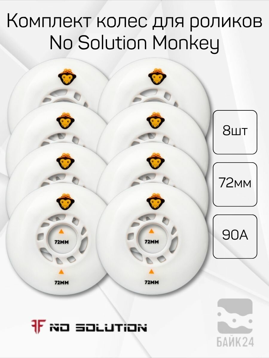 Комплект колес для роликов No Solution Monkey 72mm/90A белое, 8 шт.