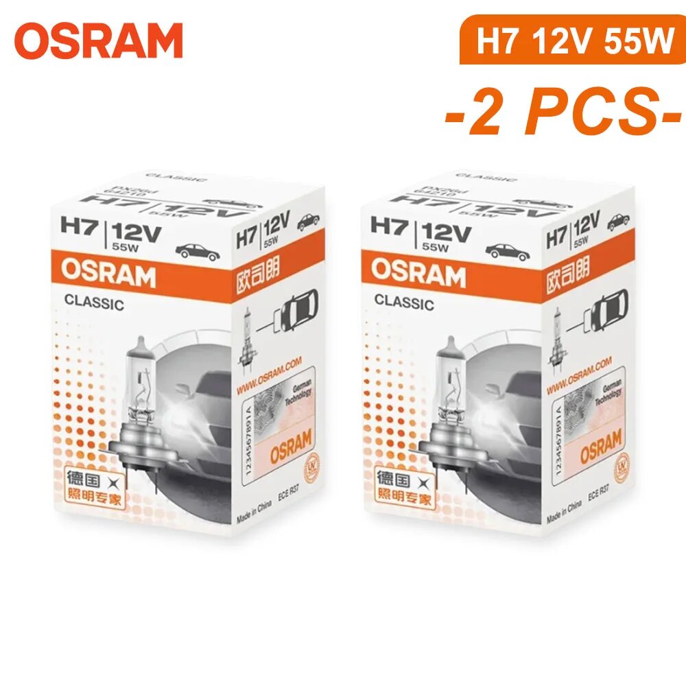 OSRAM оригинальная CLASSIC H7 64210 PX26d стандартная автомобильная лампа дальнего/ближнего света 12 В 55 Вт 3200 К белая галогенная лампа для автомобильных фар