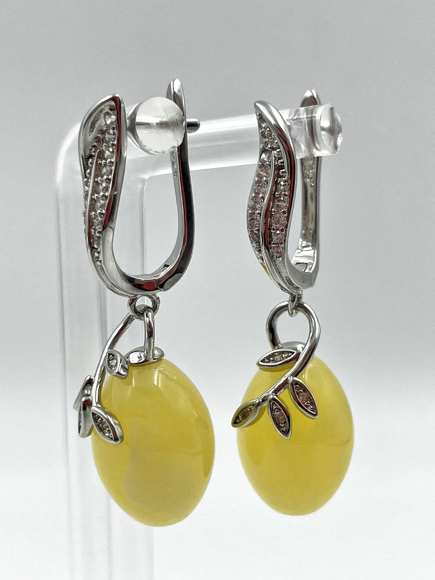 Серьги с подвесками, янтарь прессованный