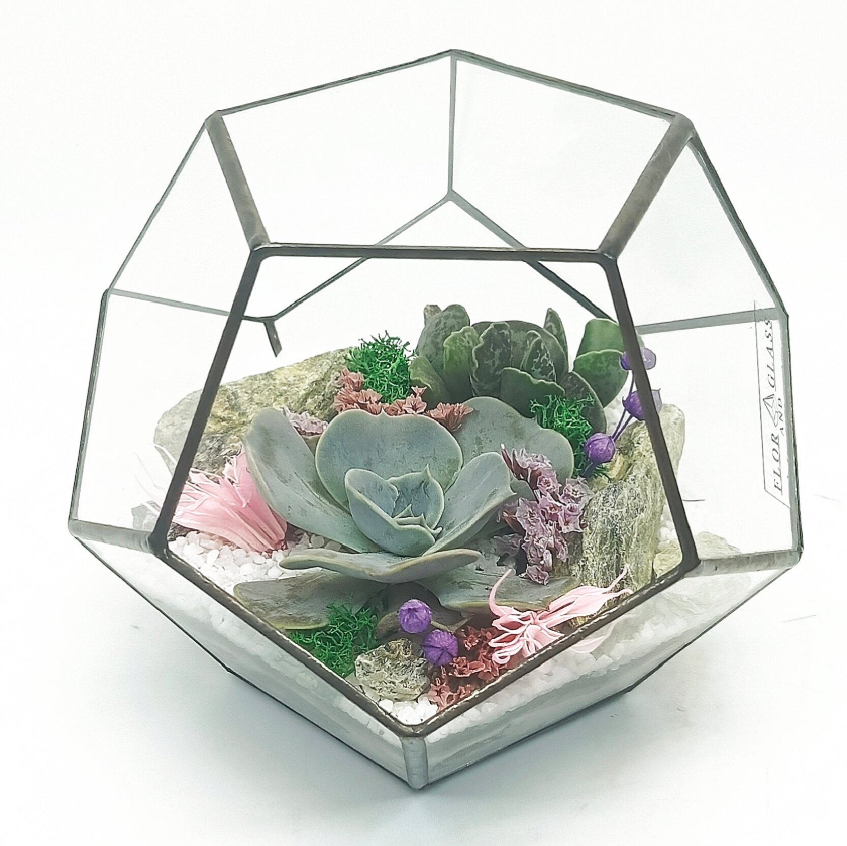 Флорариум с суккулентами "Нежный" Додекаэдр 14 см