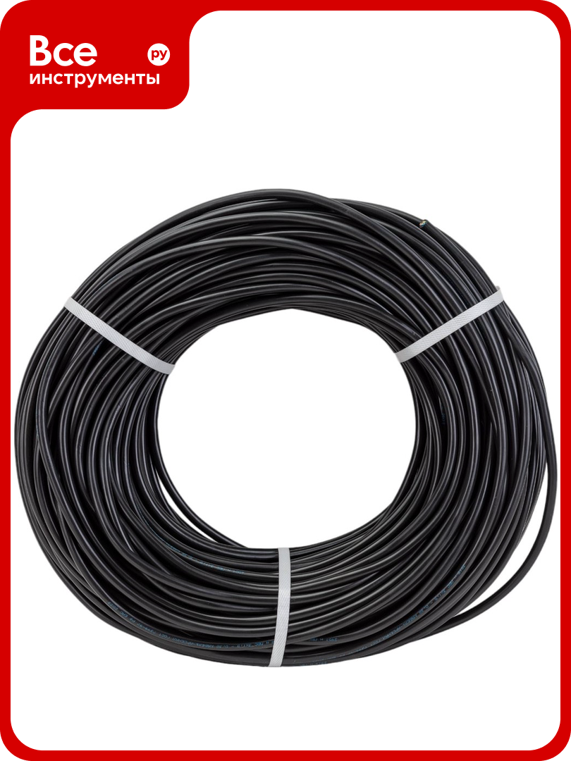 Провод в бухте 100 метров, диаметр 7,8 мм, медные жилы 1,5 мм, ПВХ-оболочка, 380 В, для монтажных и ремонтных работ, черный цвет