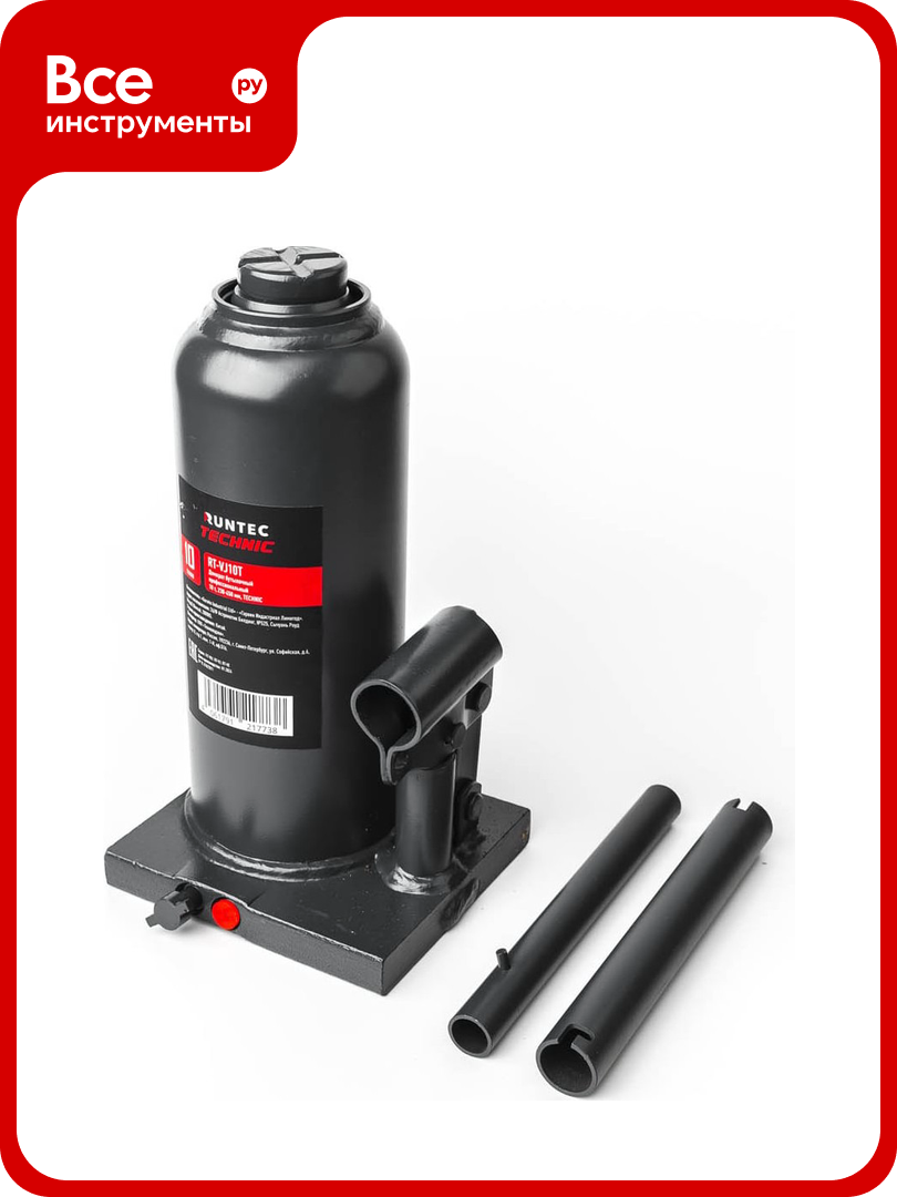 Домкрат бутылочный профессиональный RUNTEC 10 т, 230-450 мм TECHNIC RT-VJ10T, дополнительную жесткость