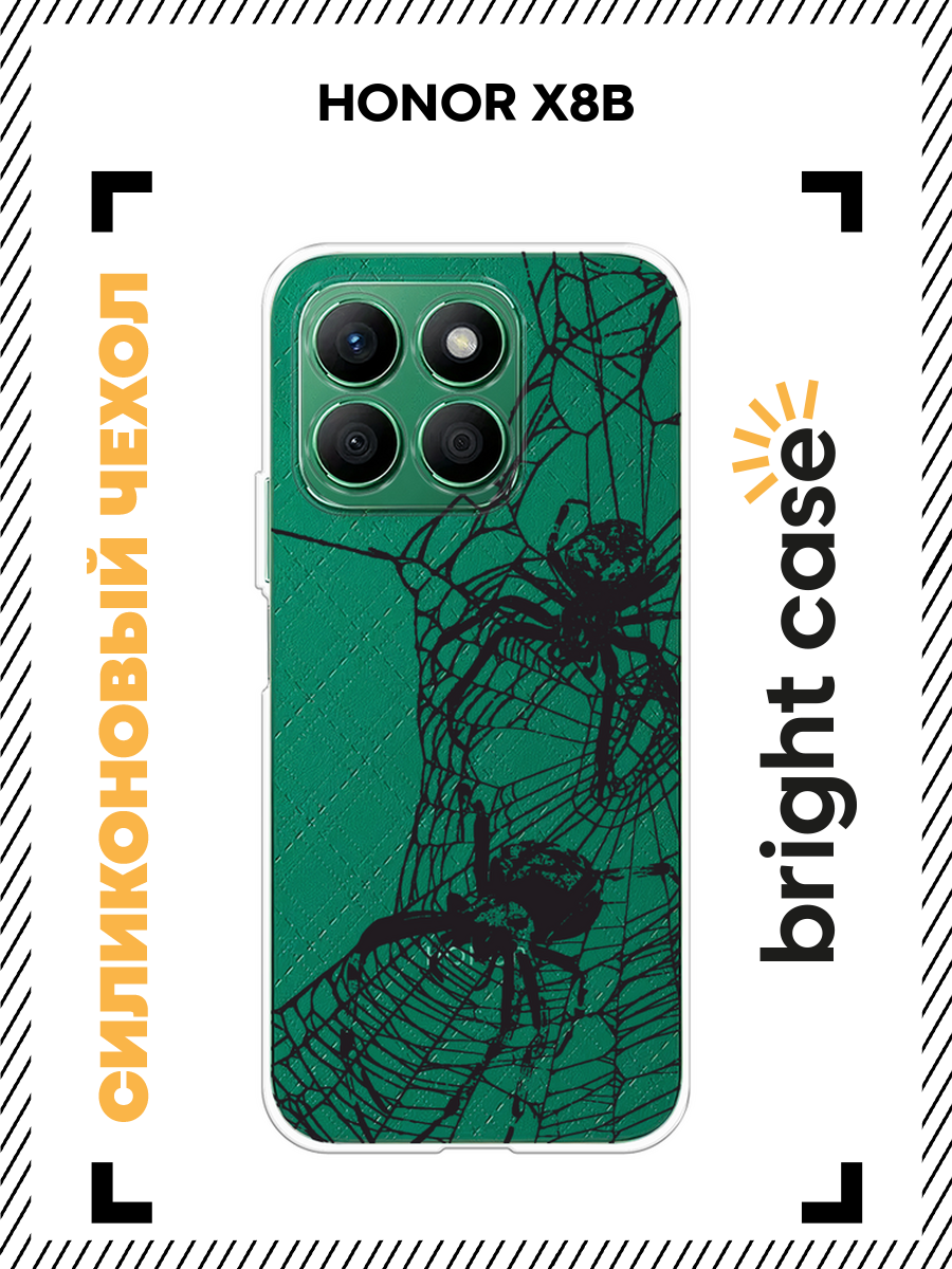 Чехол на Honor X8B / Хонор Х8B с принтом Черные пауки, прозрачный