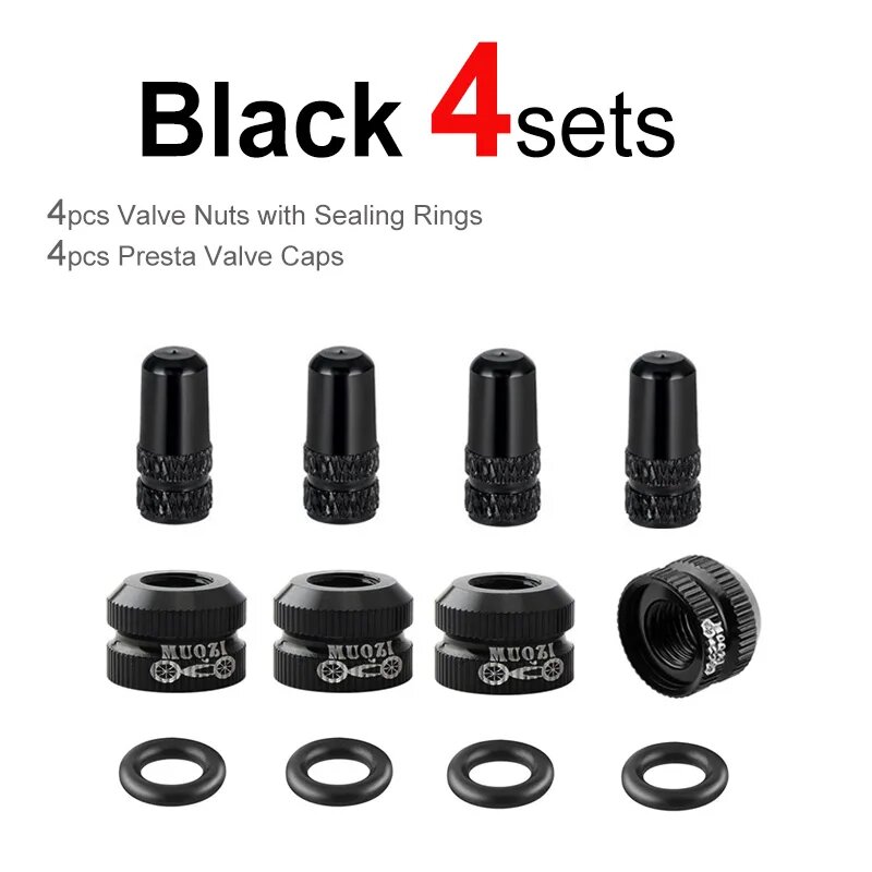 Комплект гаек клапана Presta для велосипедов Черный, Black 4sets