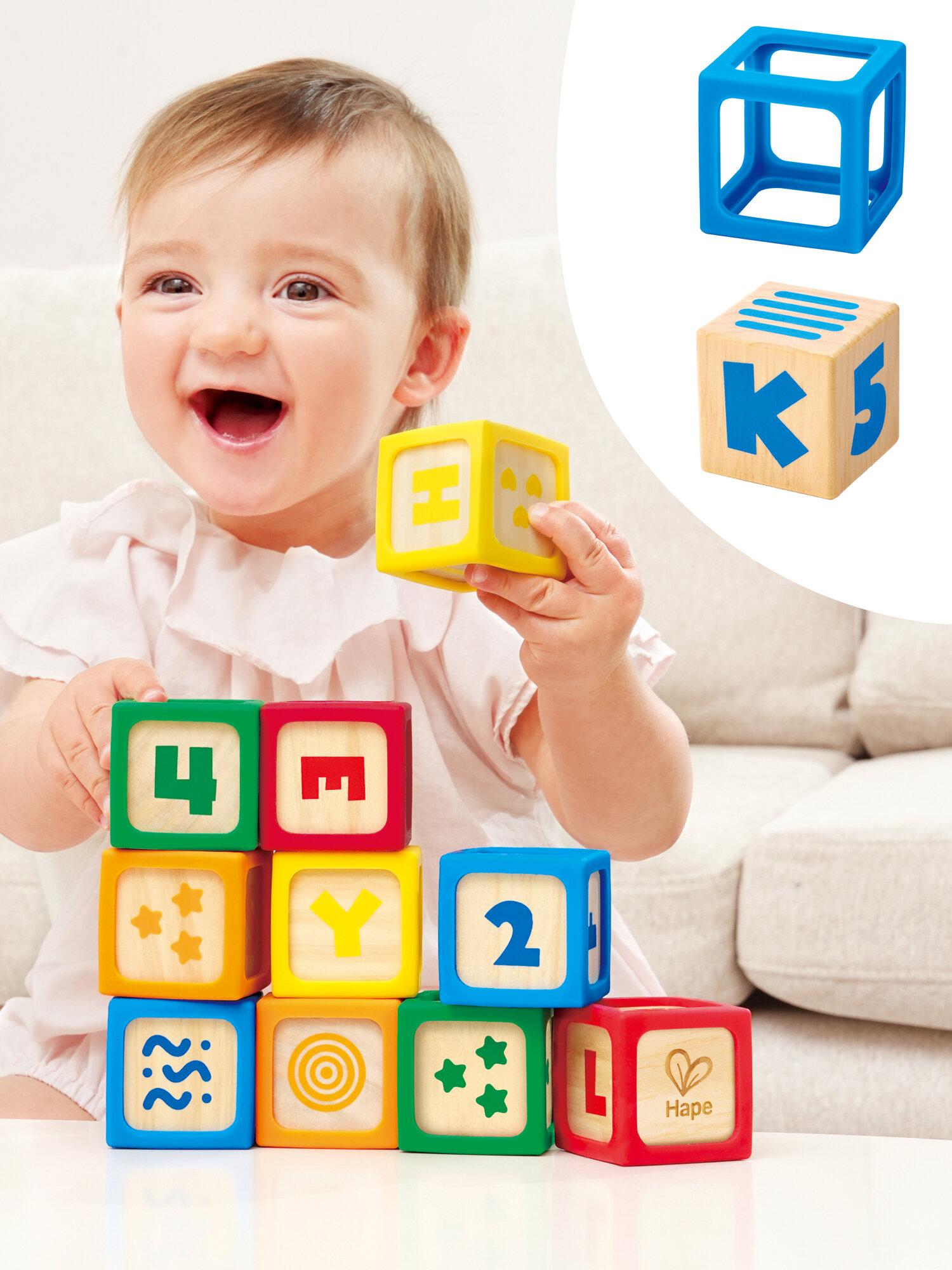 Детские деревянные "Кубики" Hape в силиконовых чехлах, 10 шт. E0131_HP