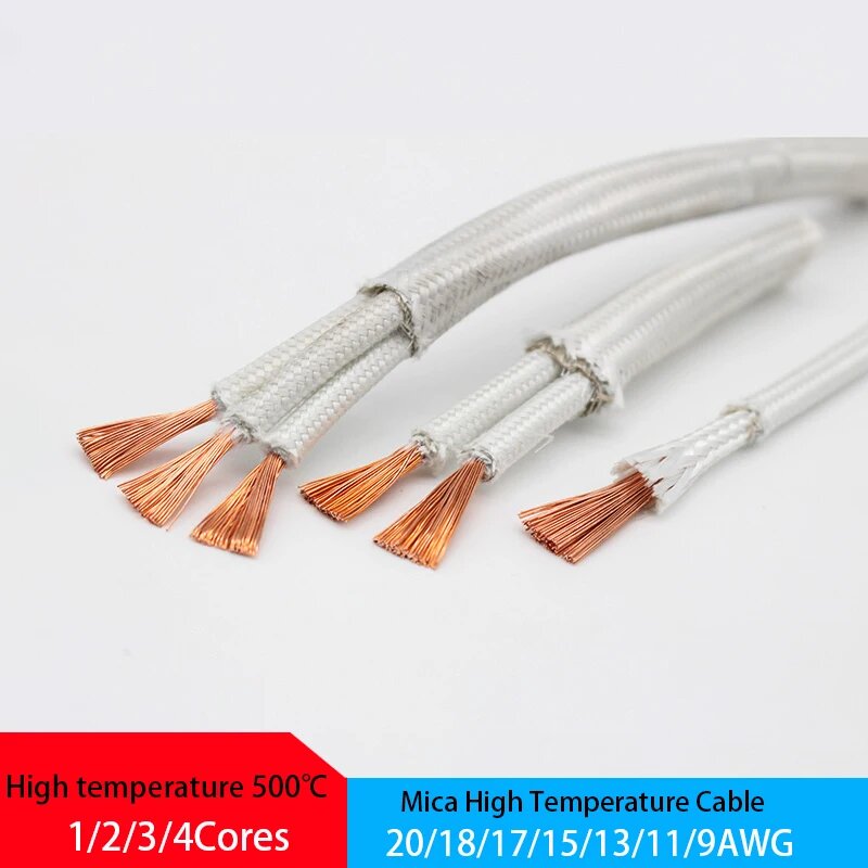 Слюдяной высокотемпературный кабель 500℃ 1/2/3/4 ядра 20AWG 0.5mm2, 2cores 1Meter