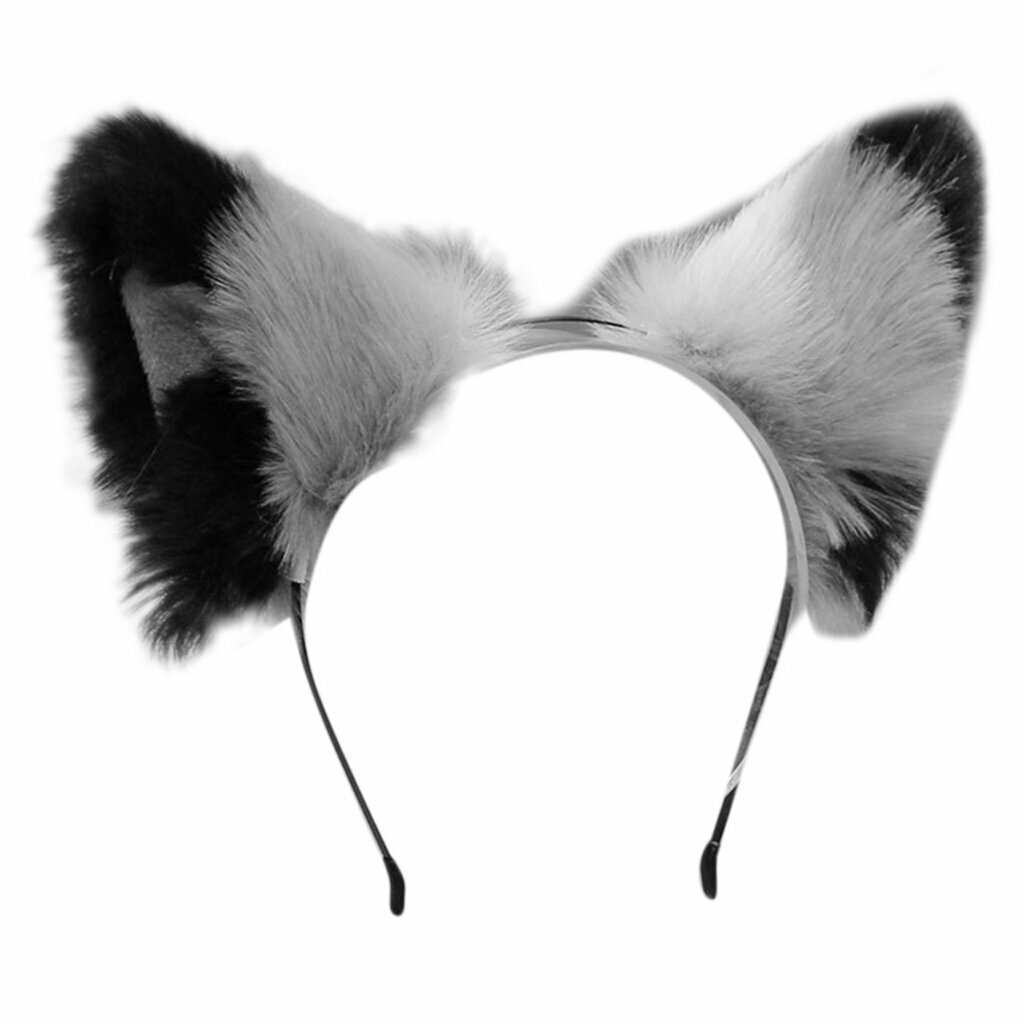 Объемный ободок с кошачьими ушками и лисьими -серый черный