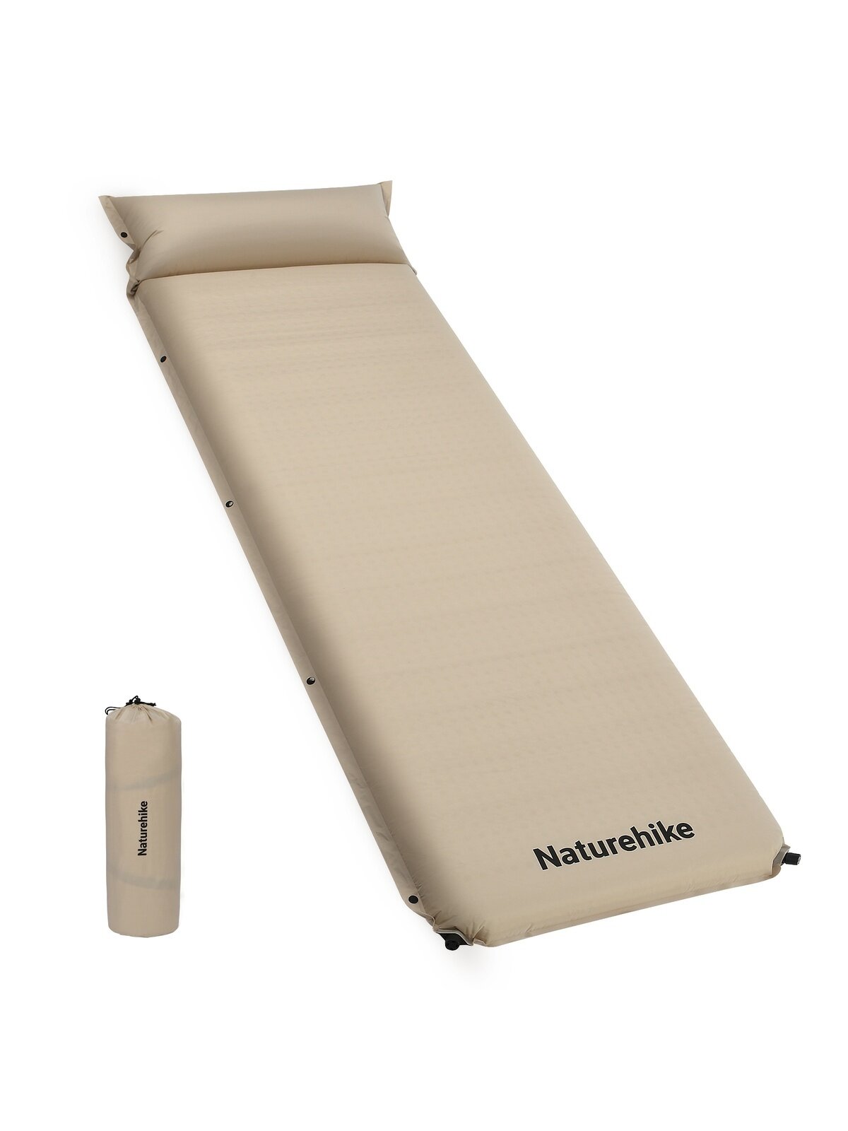 Коврик самонадувающийся Naturehike D04, 200х63х10 см, с подушкой, бежевый