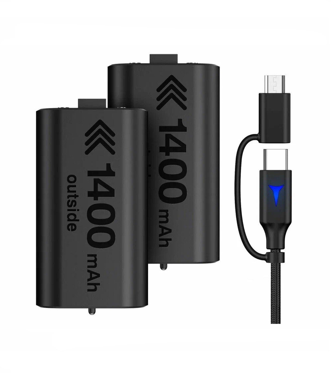 2 аккумулятора 1400mAh + кабель зарядка универсальный Micro USB и Type - C для геймпада Xbox One S X / Series S X
