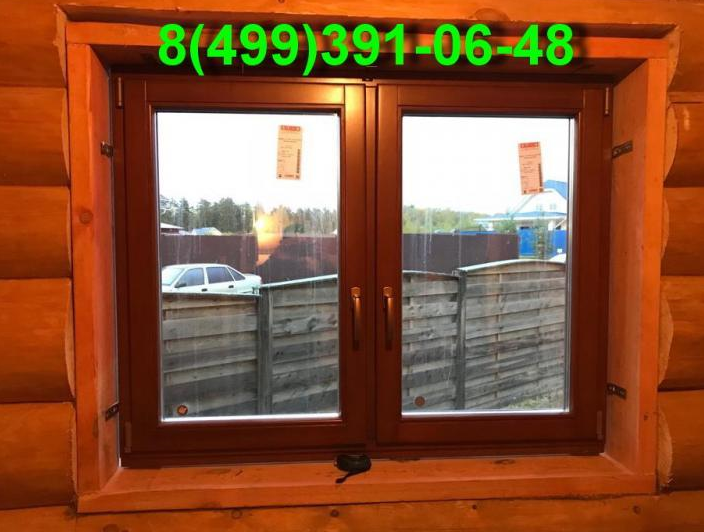 Деревянное евроокно из сосны 1300х1600 - двухстворчатое. Цвет покраски "ТИК"