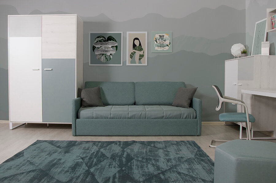 Детская комната LIBERTY WHITE от Фабрики Мирлачева, белая с серо-зеленым, ЛДСП/МФД