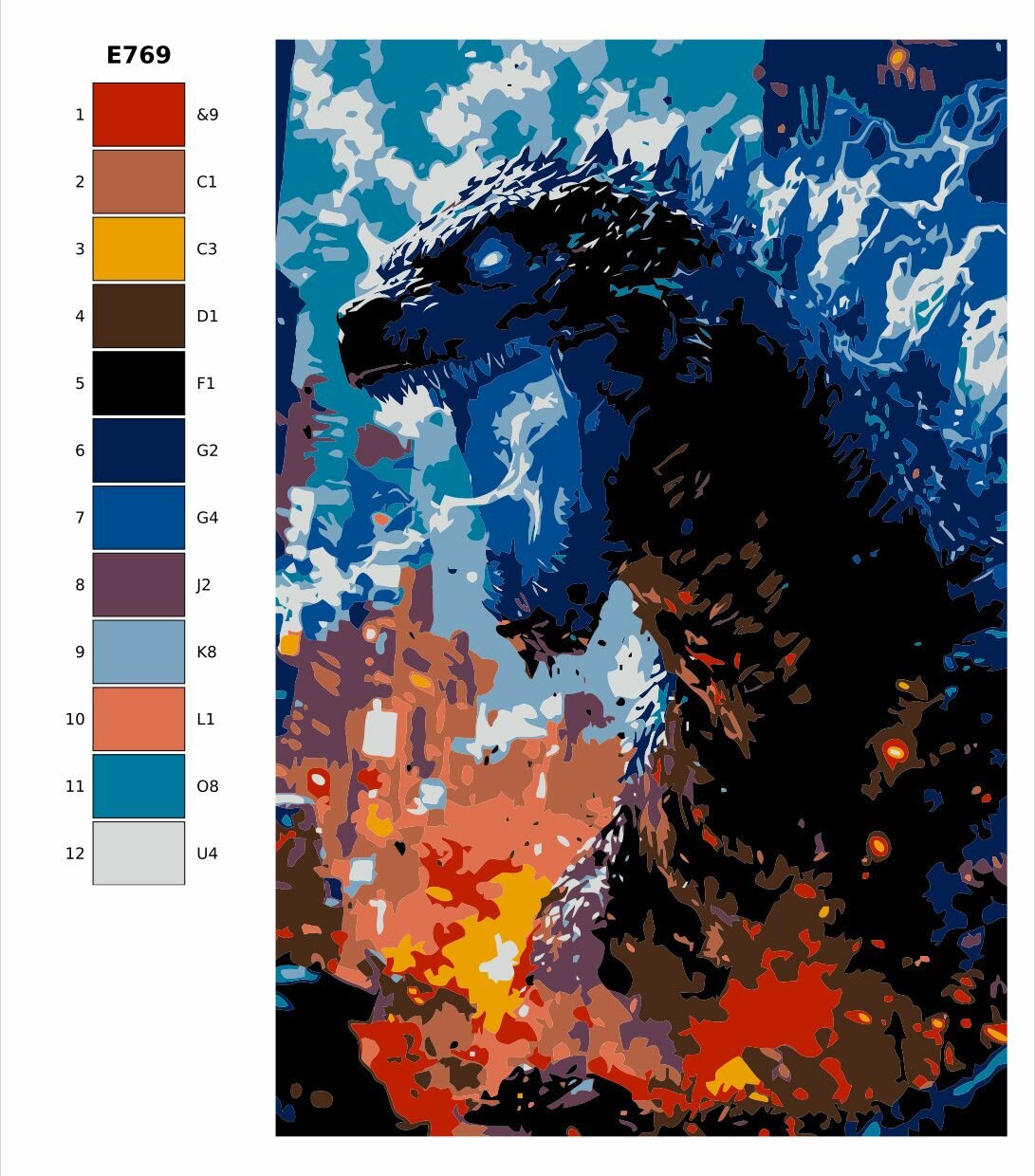 Детская Картина по номерам E769 "Годзилла" 20x30