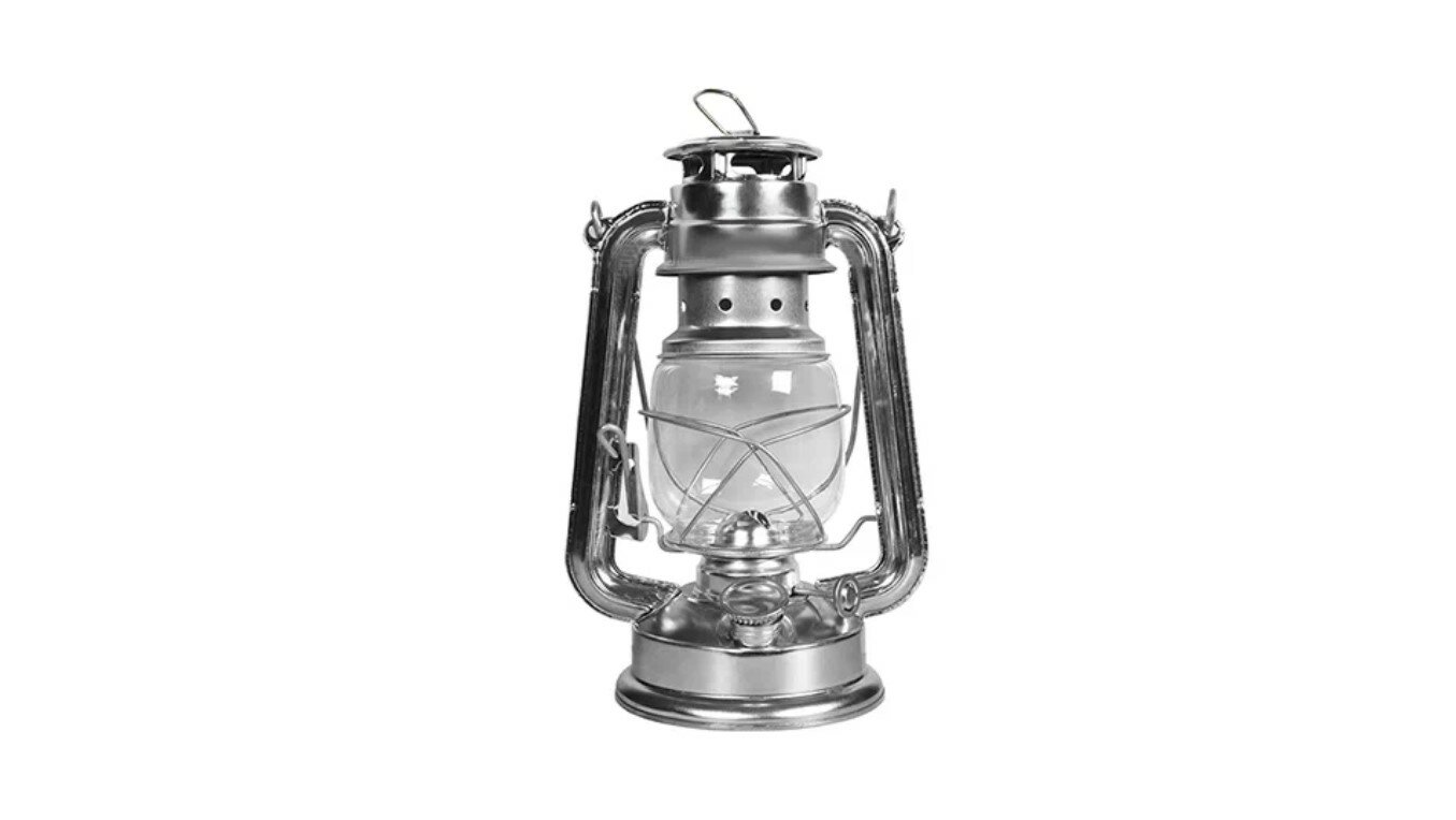 Лампа керосиновая летучая мышь с металлической ручкой, серебристая