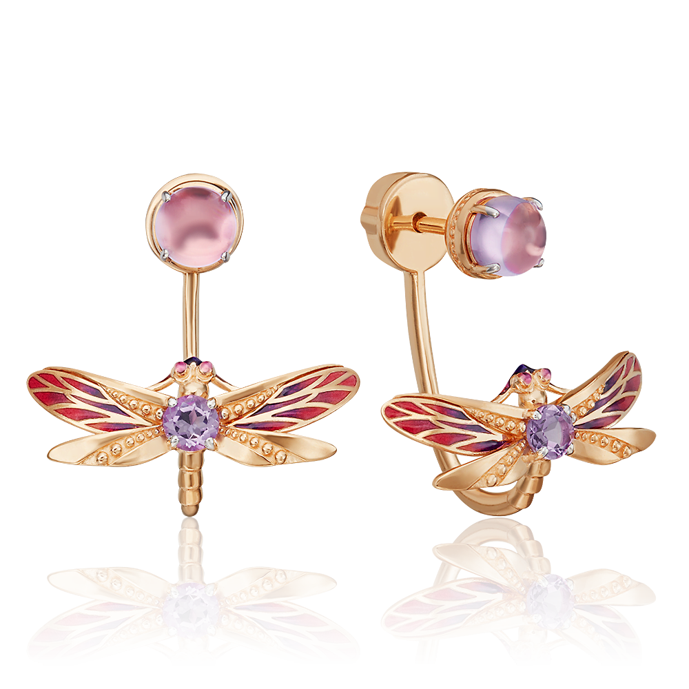 Серьги, красное золото, 585 проба, аметист