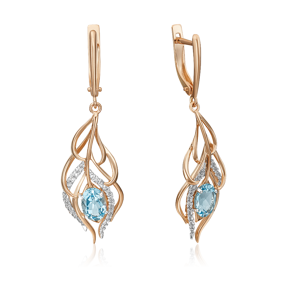 Серьги, красное золото, 585 проба, топаз
